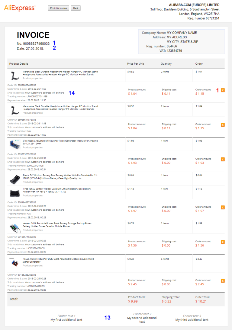Ali Invoice - Instructions - Dropshipping Store