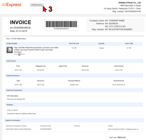 Ali Invoice - You can get an AliExpress invoice in a single click!