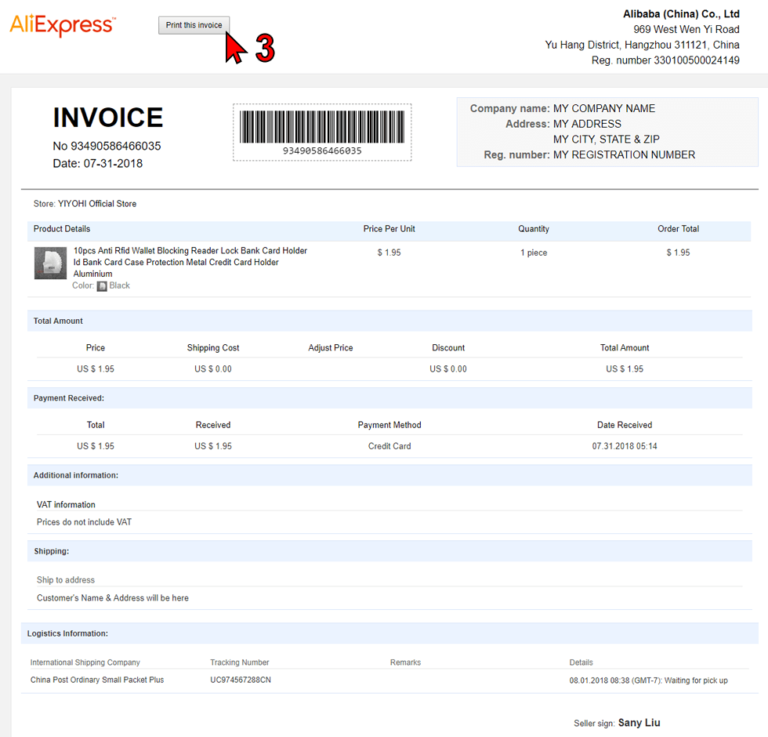 Ali Invoice - You can get an AliExpress invoice in a single click!