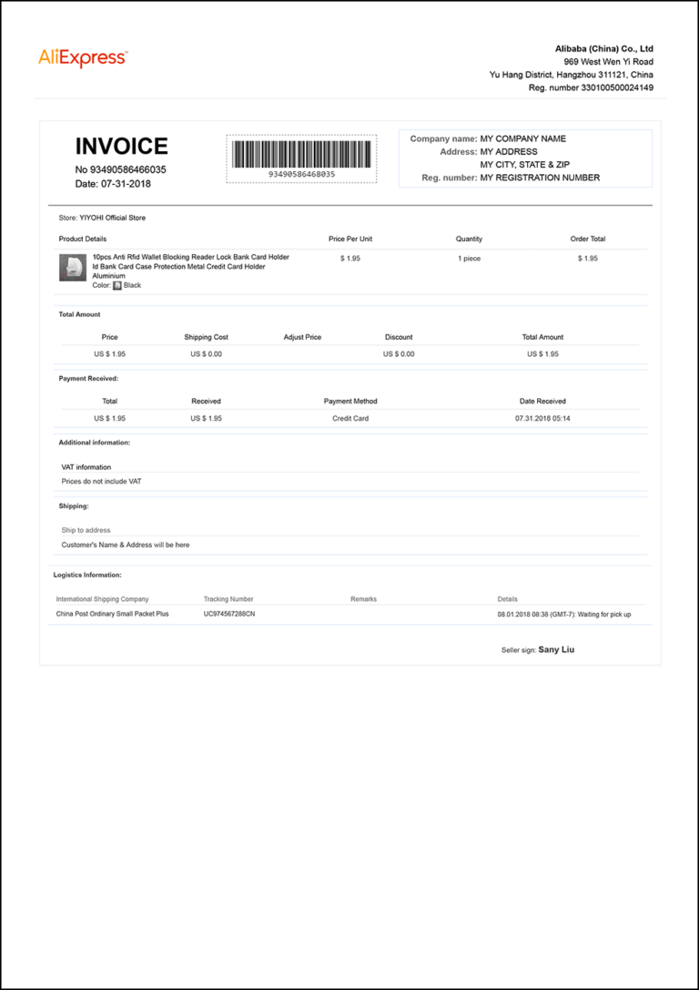 Ali Invoice - You can get an AliExpress invoice in a single click!