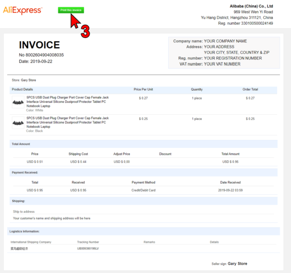 Ali Invoice FREE - Instructions - Dropshipping Store