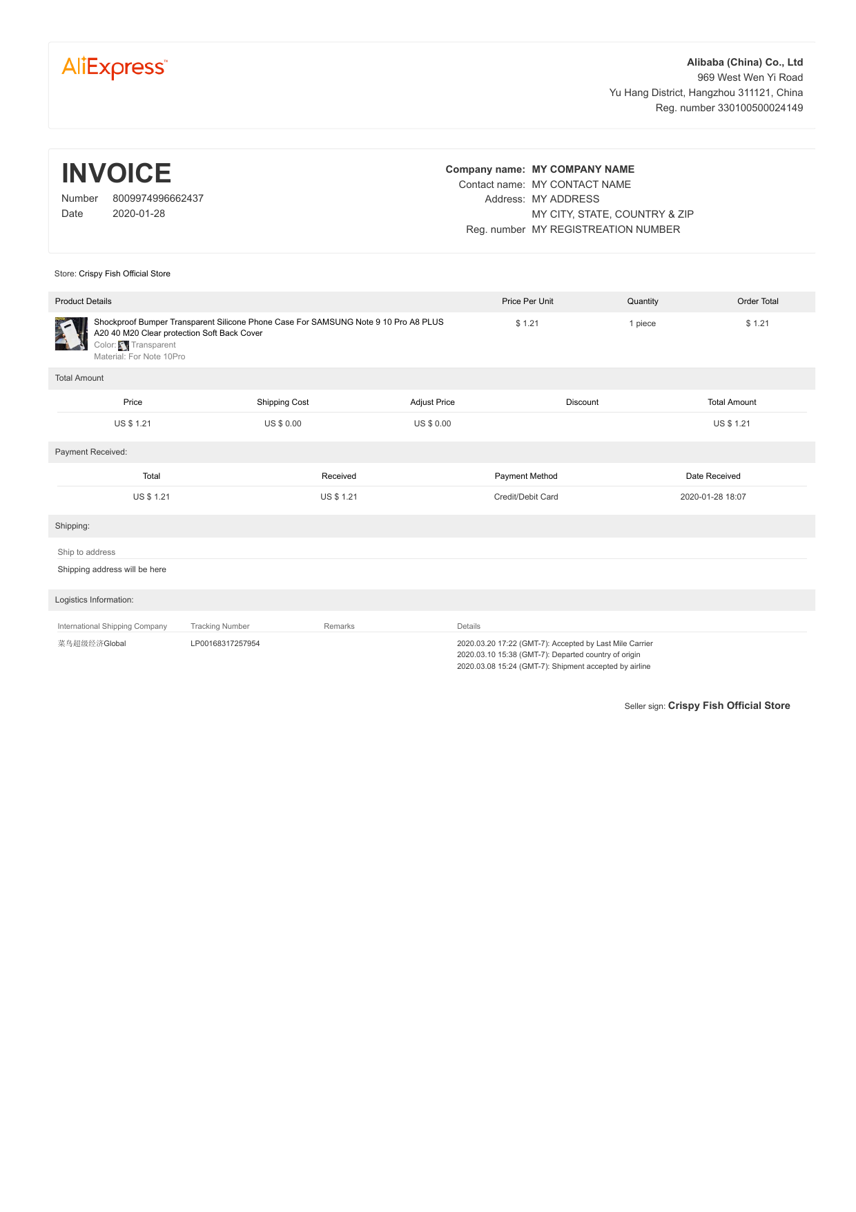 GFC Invoice - Dropshipping Store