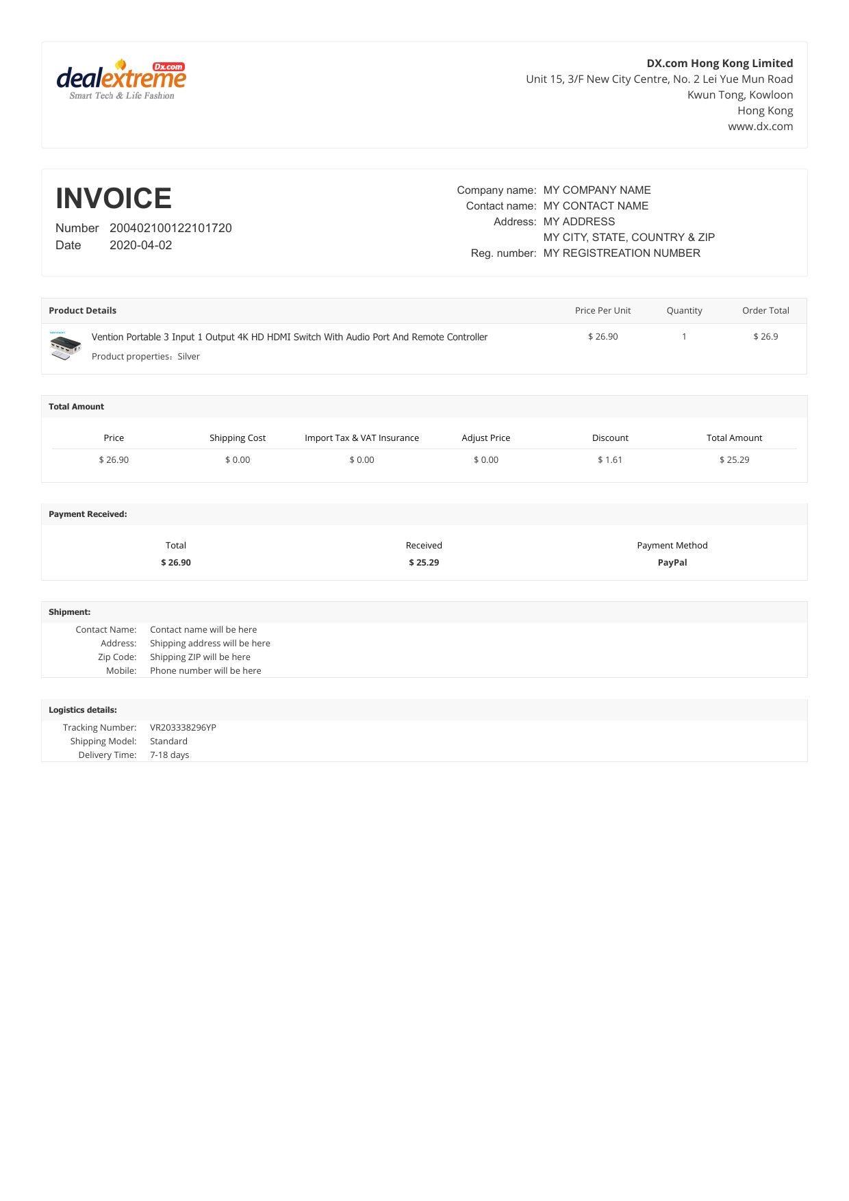 GFC Invoice - Dropshipping Store
