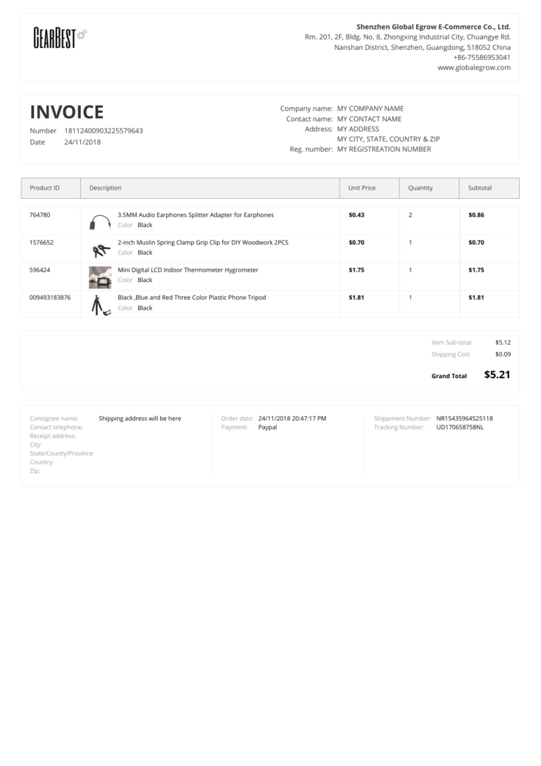 GFC Invoice - Dropshipping Store