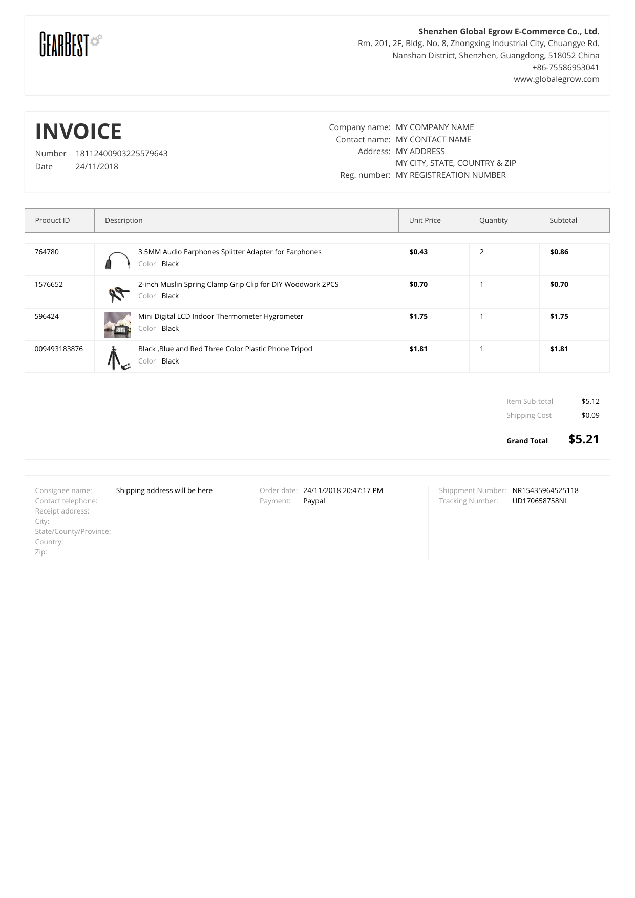 GFC Invoice - Dropshipping Store