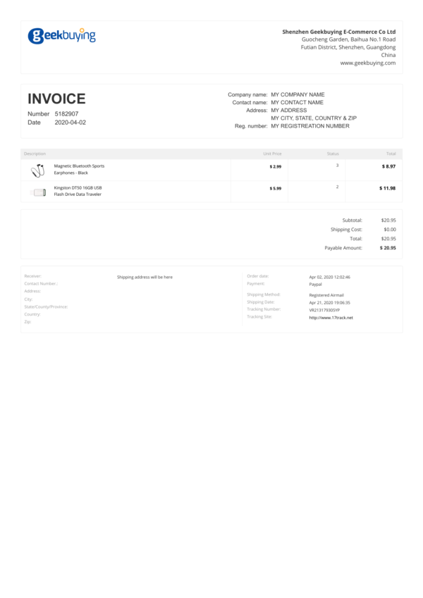 GFC Invoice - Dropshipping Store